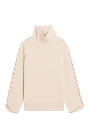 Brunello Cucinelli Bead-embellished Ribbed Cashmere Turtleneck Sweater - Beige