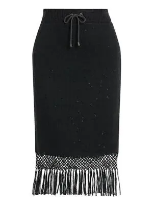 Brunello Cucinelli Fringed Sequin-embellished Linen And Silk-blend Skirt - Charcoal