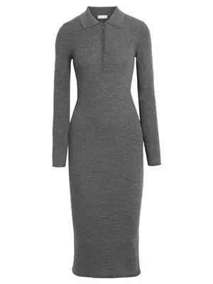 Brunello Cucinelli Ribbed Wool And Cashmere-blend Midi Dress - Dark Gray