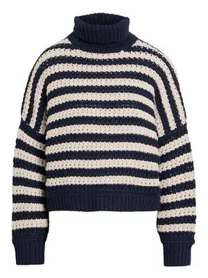 Brunello Cucinelli Cropped Striped Wool-blend Turtleneck Sweater - Navy
