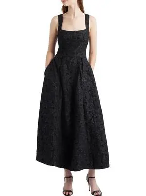 Chelsea28 Floral Jacquard Gown - Black