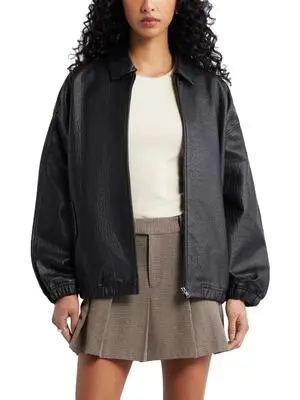 OPEN EDIT Oversized Faux Leather Jacket - Black