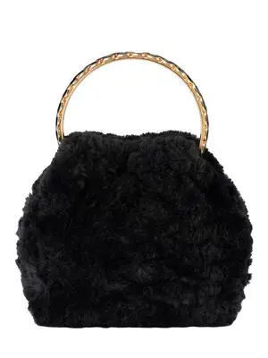 OLGA BERG Faux Fur Top Handle Bag - Black