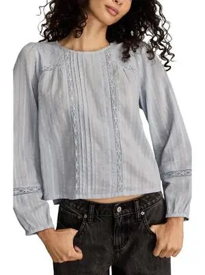 Lucky Brand Pintuck Lace Top - Blue Blizzard