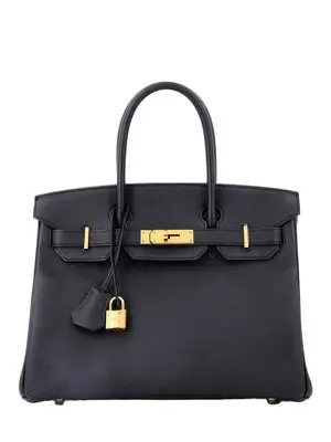 HERMES Birkin Handbag Black Epsom With Gold Hardware 30