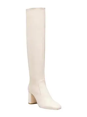 STUART WEITZMAN Lucie Knee High Block Heel Boots Cream.