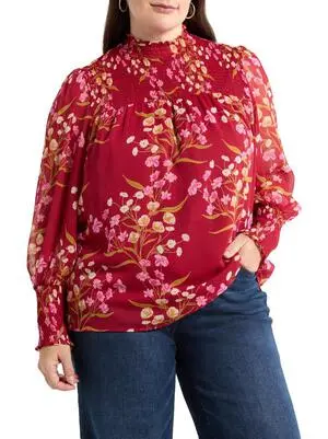 SUGARLIPS Ginnie Floral Balloon Sleeve Top - Burg-multi