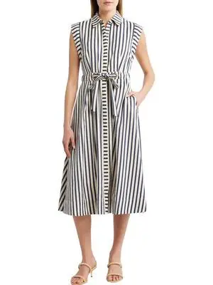 SAM EDELMAN Stripe Belted Seersucker Midi Shirtdress