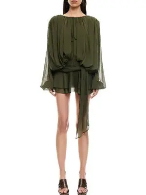 Lioness Elements Long Sleeve Chiffon Minidress Safari