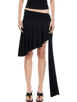 Lioness Asymmetric Midi Skirt With Sash - Noir