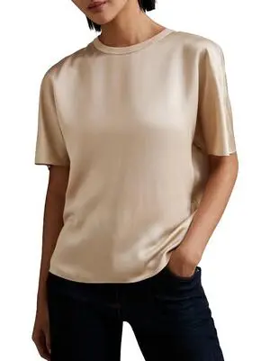 REISS Lena Dolman Sleeve Silk Top - Champagne Neutral