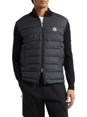 Moncler Padded Mixed Media Zip Cardigan - Black