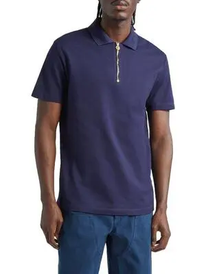 Versace Half Zip Cotton Piqué Polo - Navy Blue