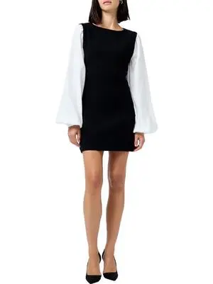 French Connection Long Sleeve Shift Dress - Black-summer White