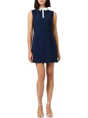 French Connection Contrast Detail Sleeveless Twill Minidress - Marine-summer White