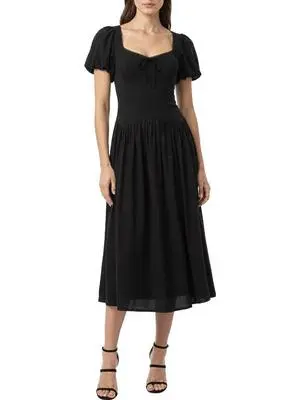 ALL IN FAVOR Tie Front Drop Waist Midi Dress - Black