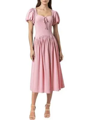 ALL IN FAVOR Tie Front Drop Waist Midi Dress - Mauve