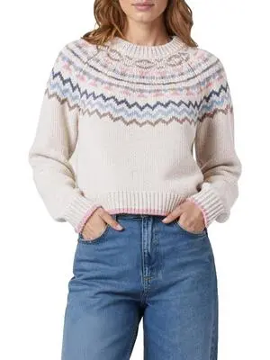 ALL IN FAVOR Fair Isle Crop Sweater - Ivory/pink