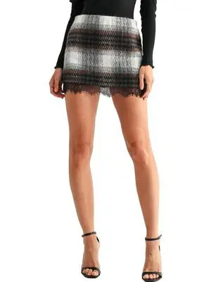 ALL IN FAVOR Plaid Skirt With Lace Trim - Brown Plaid