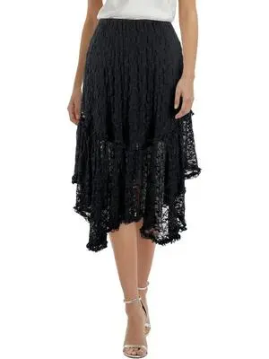 ALL IN FAVOR Lace Asymmetric Hem Skirt - Black