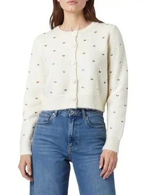 ALL IN FAVOR Metallic Embroidered Hearts Cardigan - Cream Champagne