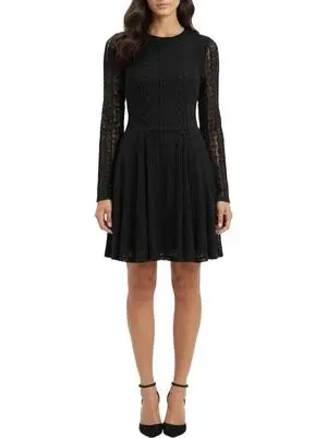 ALL IN FAVOR Long Sleeve Lace Fit & Flare Dress - Black