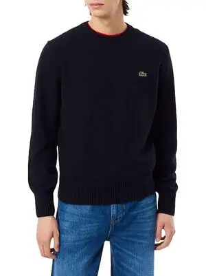 Lacoste Classic Fit Merino Wool Crewneck Sweater - Navy Blue