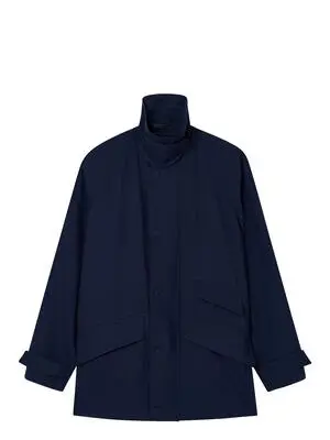 Giorgio Armani Wool And Silk Canvas Pea Coat - Navy Blue