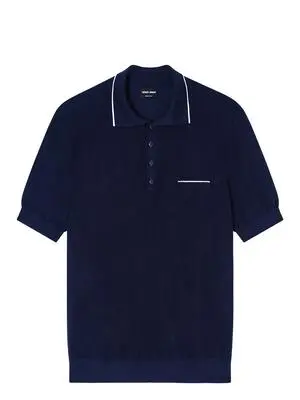 Giorgio Armani Polo Shirt In Cashmere And Silk - Navy_blue