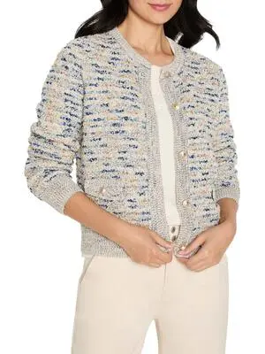 NIC+ZOE Metallic Cotton-blend Cardigan - Ivory/blue