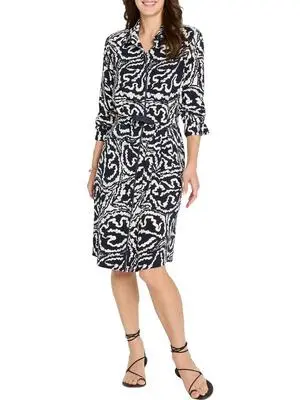 NIC+ZOE Indigo Leaf Double Crepe Shirtdress - Indigo Multi