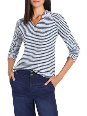 NIC+ZOE Striped Thermal Split Neck Long Sleeve Top - Blue Multi