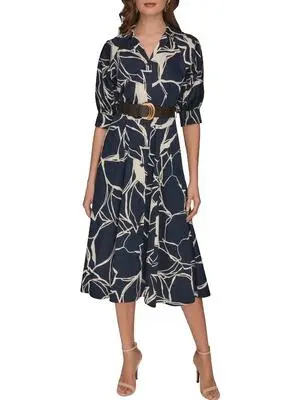 Donna Karan New York Abstract Print Belted Shirtdress - Nightfall/pristine