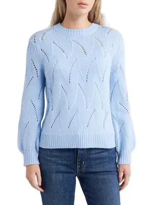 Caslon Lofty Pointelle Stitch Crewneck Sweater - Blue Windsurfer