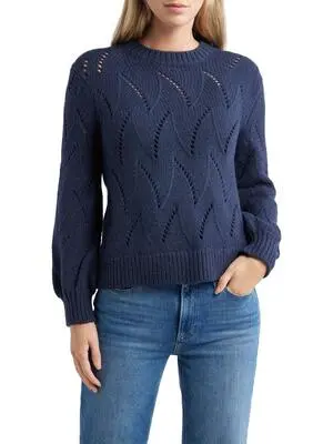 Caslon Lofty Pointelle Stitch Crewneck Sweater - Navy Still