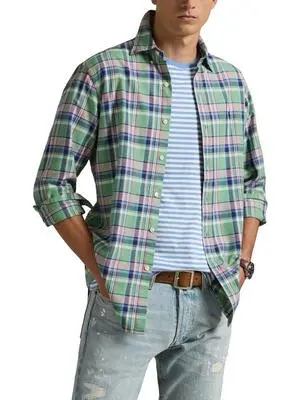 Polo Ralph Lauren Classic Fit Plaid Cotton Button-down Oxford Shirt - 7060c Green Pink Multi