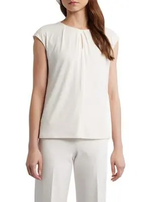 Anne Klein Pleat Neck Cap-sleeve Top - White Dove