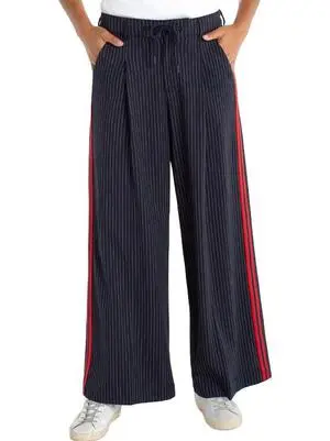 LIVERPOOL Pinstripe Pleated Drawstring Pants - Deep Midnight Stripe