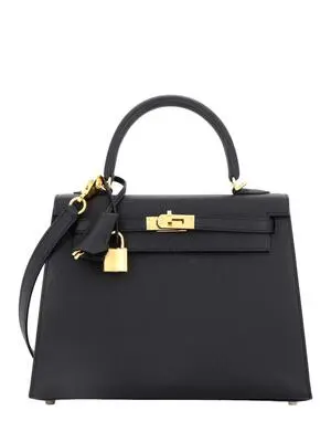 HERMES Kelly Handbag Black Epsom With Gold Hardware 25