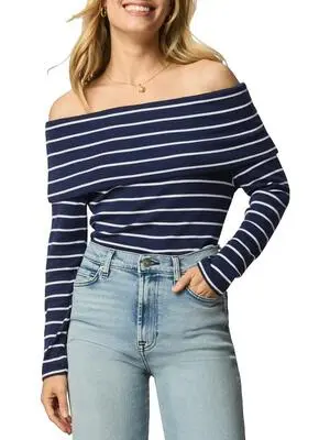 Splendid Josie Stripe Off-the-shoulder Top - Navy Blue/white
