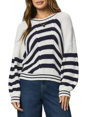Splendid Vienna Chevron Cotton Sweater - White/navy Blue