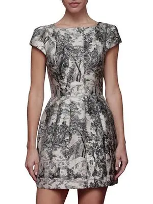 Avec Les Filles Toile Fit & Flare Mini Dress - Black And Grey Toile