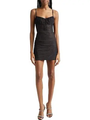 AREA Crystal Hotfix Mesh Minidress - Black