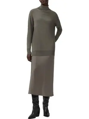 ALLSAINTS Juno Long Sleeve 2-in-1 Sweater & Slipdress - Light Khaki Green