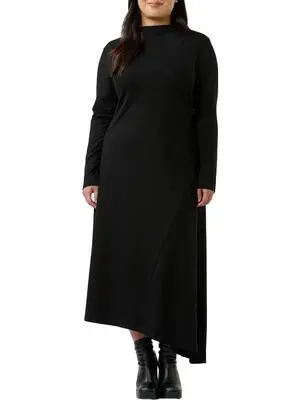 ESTELLE Abagail Asymmetric Hem Midi Sweater Dress - Black