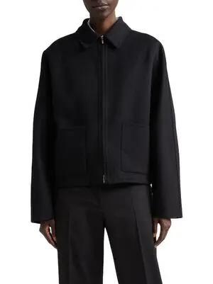 FERRAGAMO Crop Wool & Cashmere Bomber Jacket - Nero