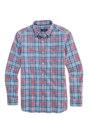 Vineyard Vines Folly Beach Plaid Island Slub Cotton Spread Collar - Jake Blue