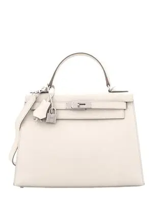 HERMES Kelly Handbag Light Epsom With Palladium Hardware 28