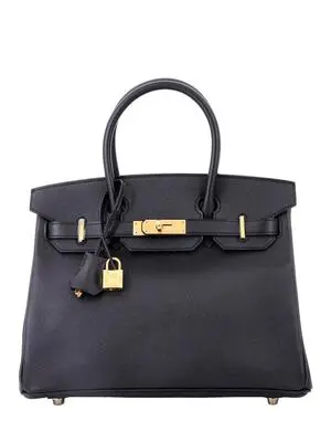 HERMES Birkin Handbag Black Epsom With Gold Hardware 30