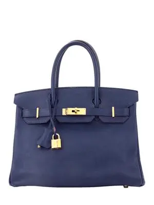 HERMES Birkin Handbag Blue Epsom With Gold Hardware 30